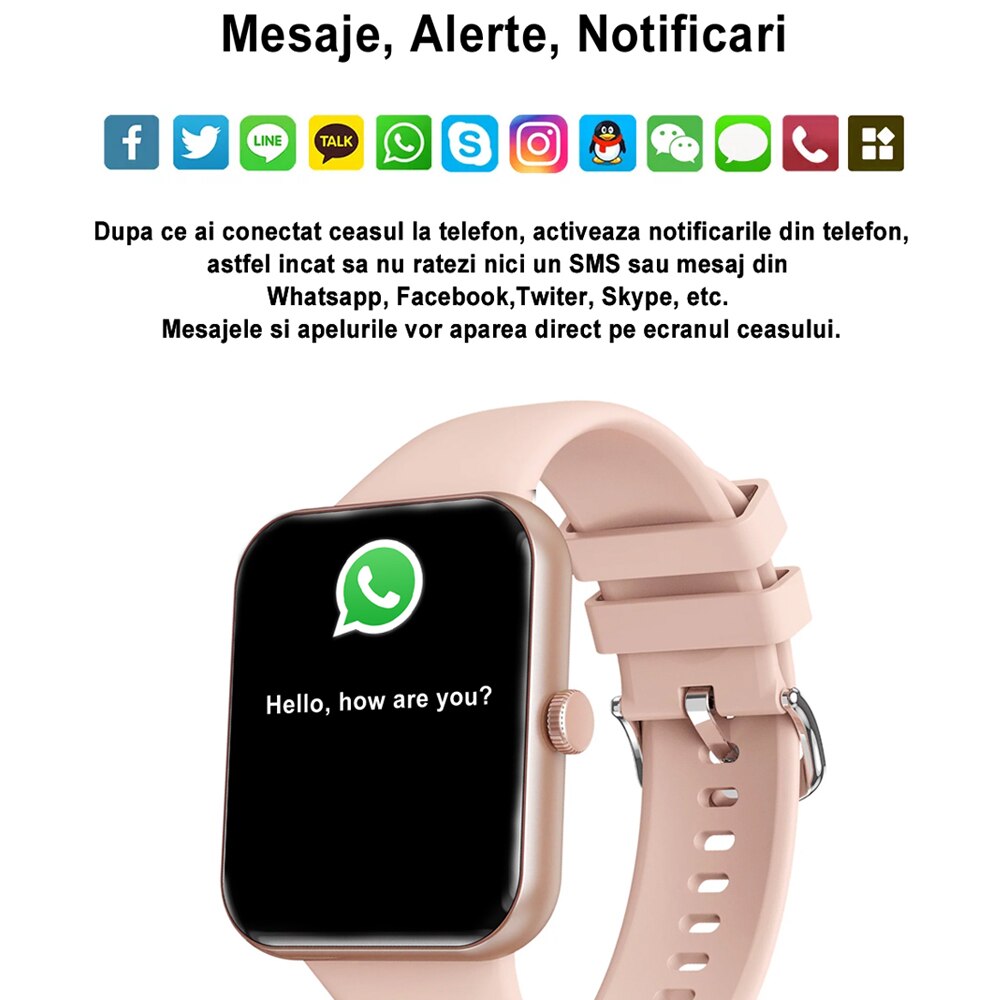 Ceas smartwatch Infitime SQ, ecran 1.83", cu Notificari apeluri si ...