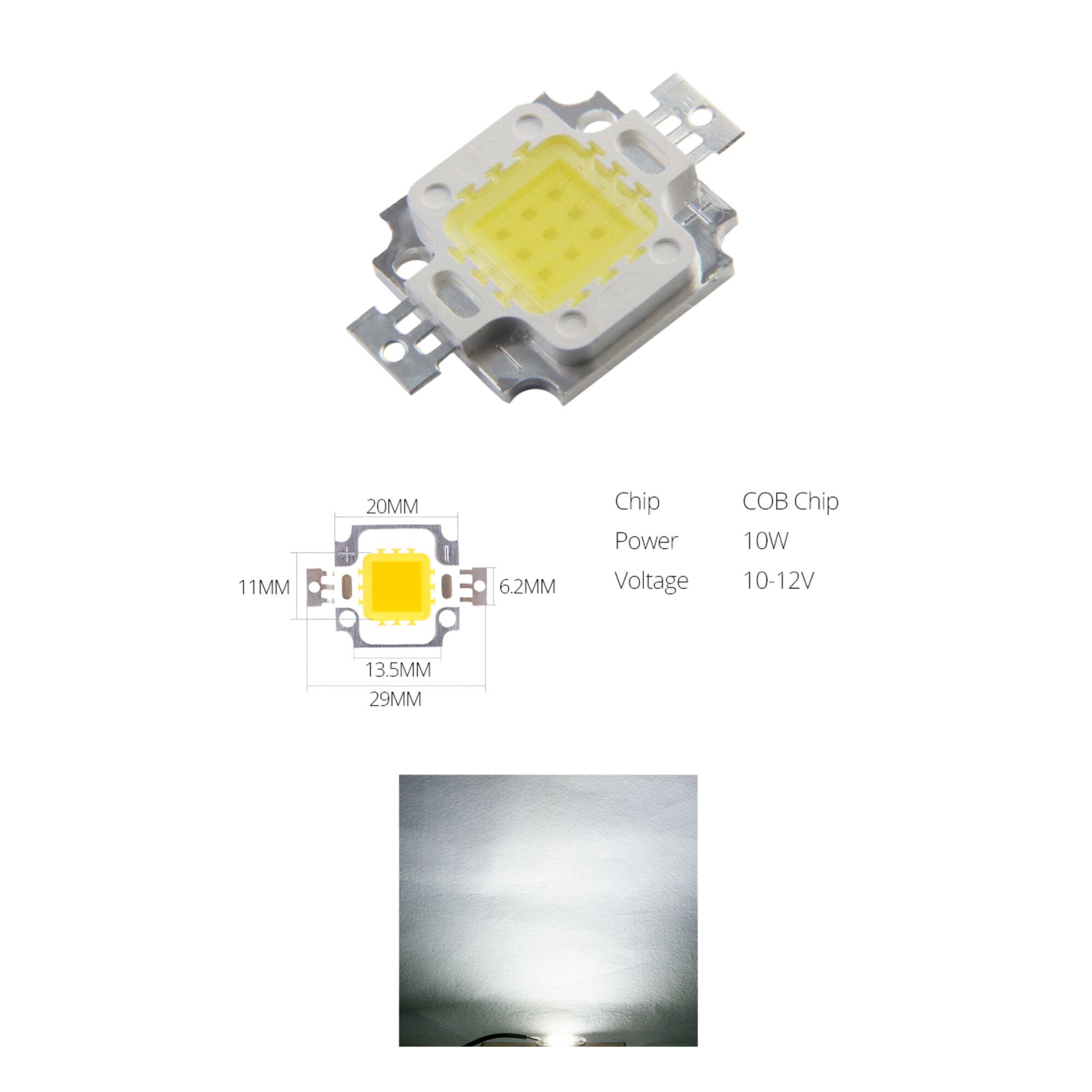 Led Cip Superluminos, 10W, 10-12V, pentru Proiector, Spot, Electronica, Iluminare, Aluminiu ...