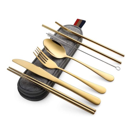 Set tacamuri inox, Darklove, 7 piese in husa depozitare, Potrivit ...