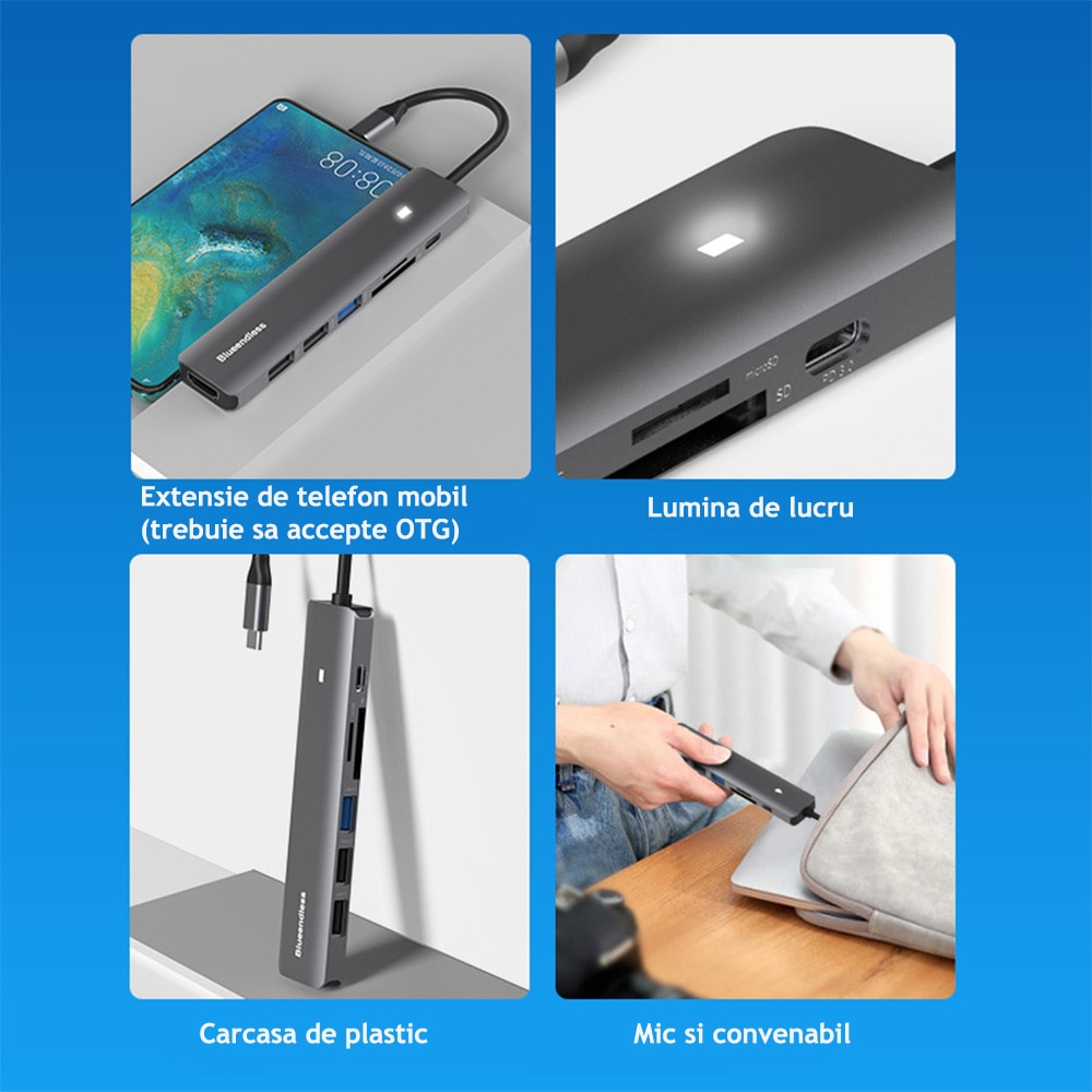 Docking station, Statie de andocare 7 in 1, USB Type C Data Port, 1 x ...