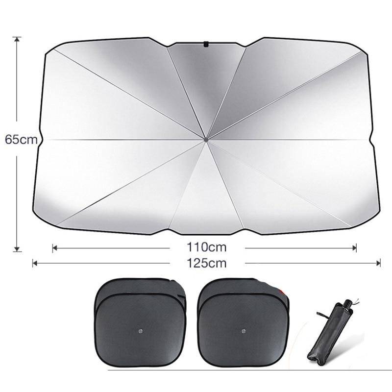 Umbrela de soare auto, Poliester, Reflectoare UV, 65 x125 cm, Negru ...