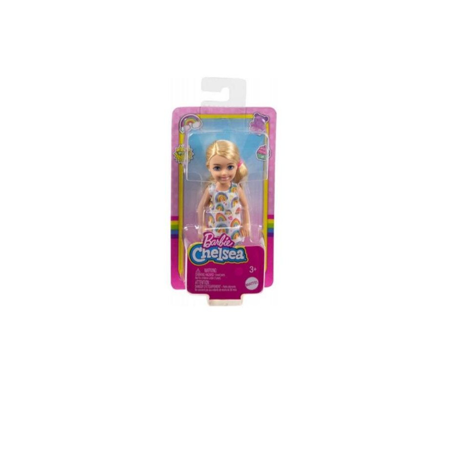 Papusa Barbie, Chelsea cu par blond si rochie cu curcubeu, 15 cm - eMAG.ro