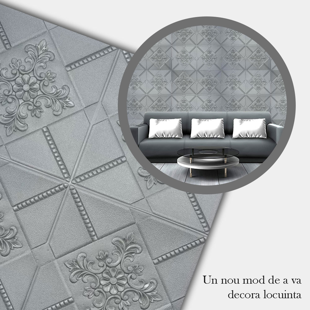 Tapet 3D Autoadeziv SIKS, Model 4P Romb 5D, Gri, Design Modern ...