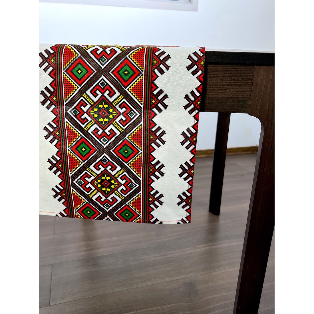 Fata de masa, Traversa model traditional, rosu geometric, 35 x 220 cm ...