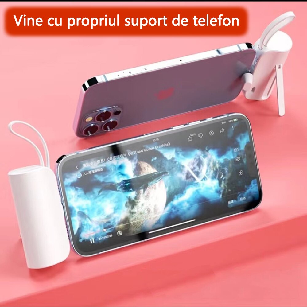 Acumulator extern JONKUU® 5000mAh, Mini, Suport pentru telefon, mufa ...