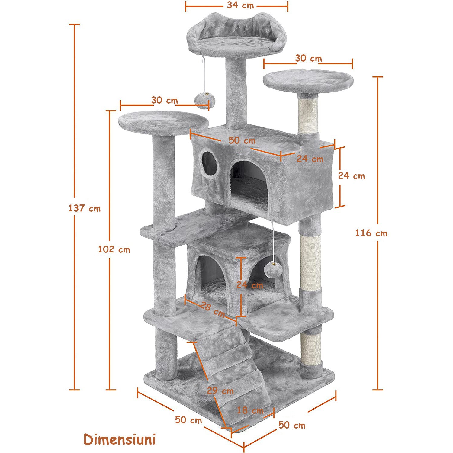 Ansamblu de Joaca pentru Pisici WowStep®, cu 3 Platforme de Observatie ...