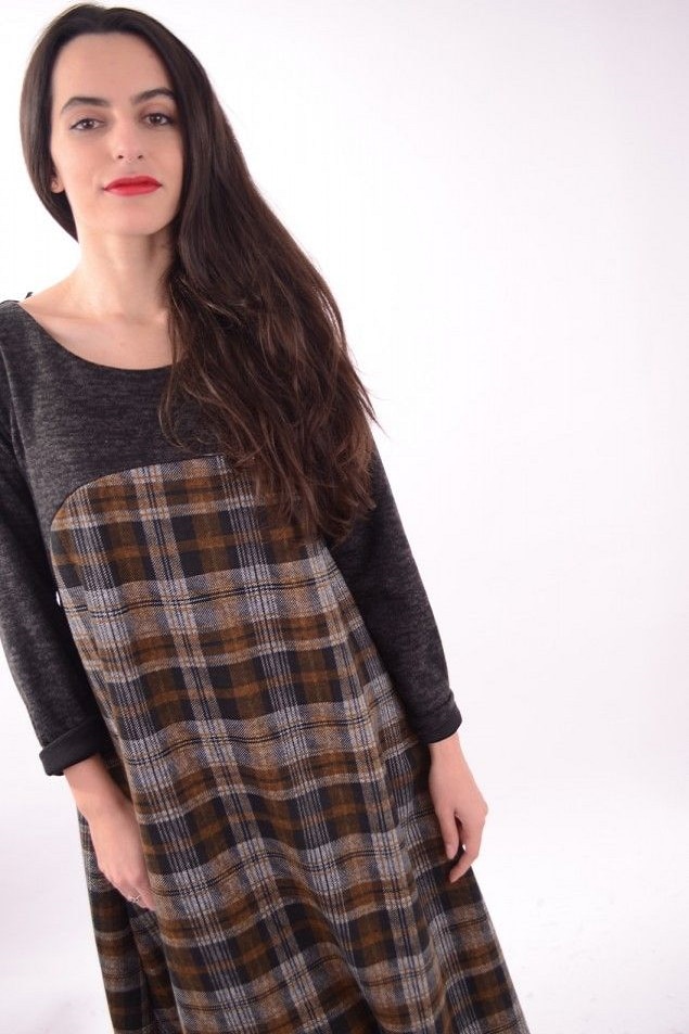 Rochie in carouri, culoarea negru, cu imprimeu carouri, Marimea M, Bust ...