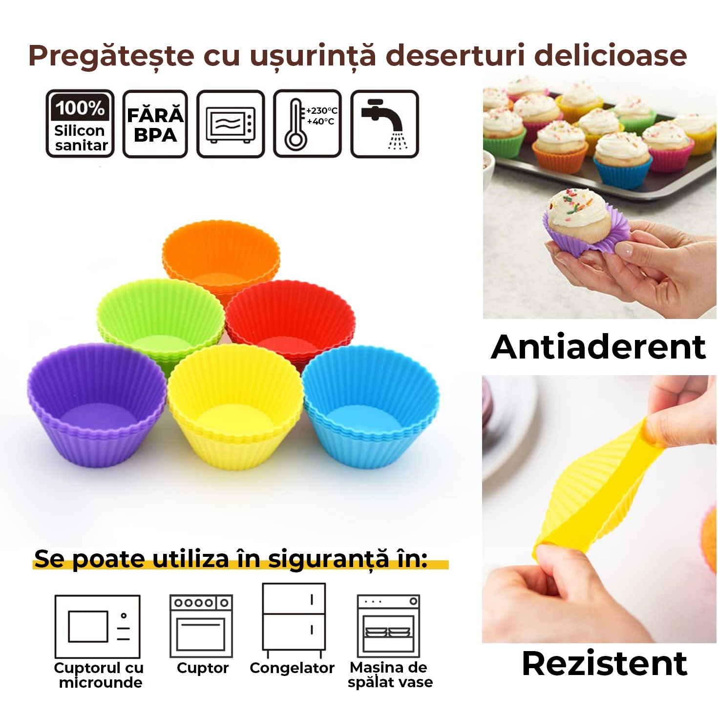 Set 24 de forme de copt pentru Briose, Bukate®, din Silicon ...