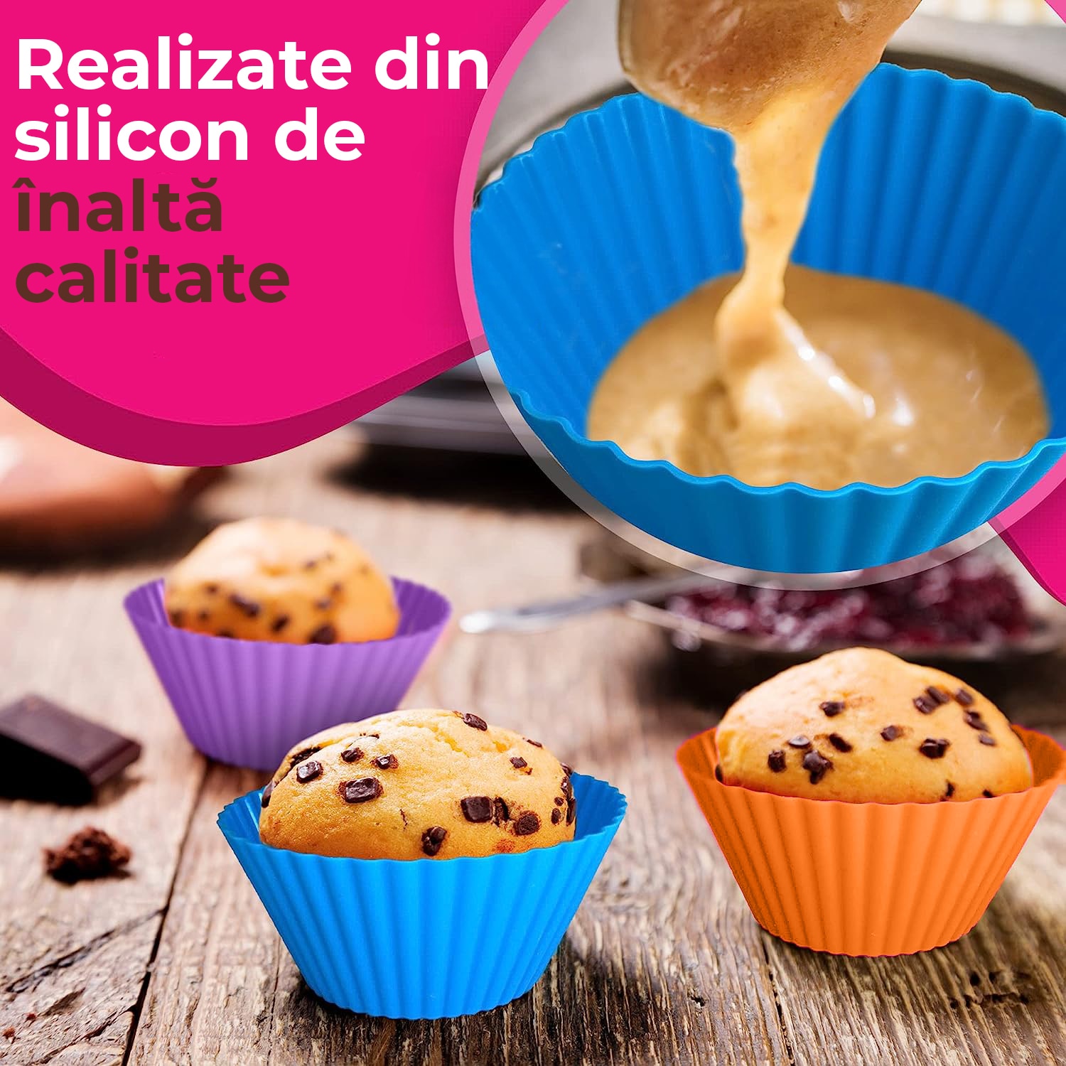 Set 24 de forme de copt pentru Briose, Bukate®, din Silicon ...