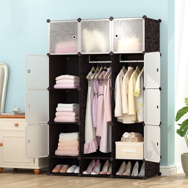 Set Dulap modular pentru haine si suport de pantofi, BADU, 8 rafturi ...