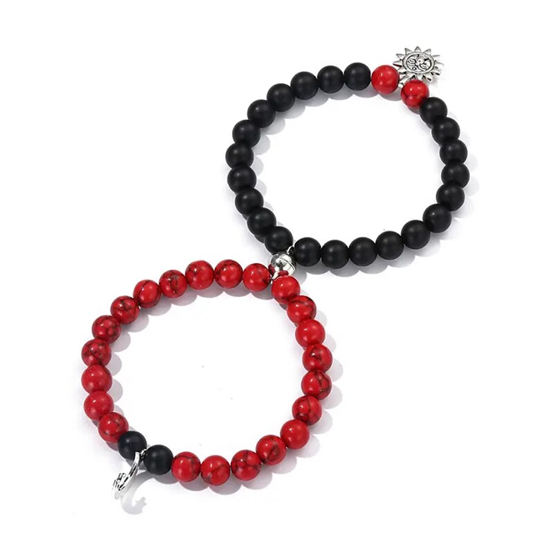 Set bratari cuplu cu magnet, roca semipretioasa, pandantive soare si ...