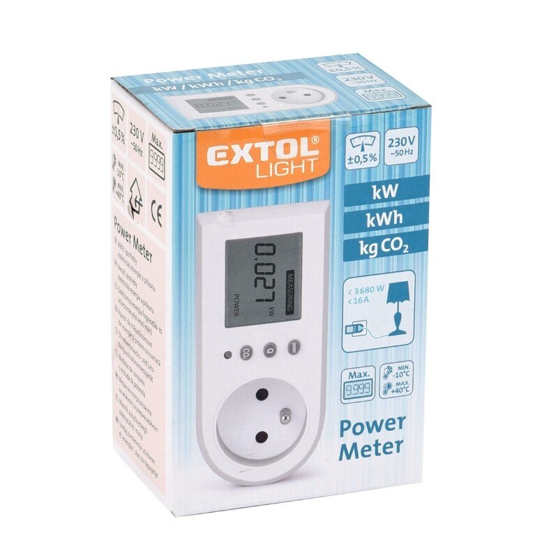 Priza cu contor afisaj digital de energie, Extol, wattmetru, kW, kWh ...