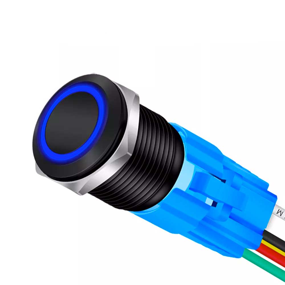 Buton Push Negru 19mm cu Retinere si Led Albastru - eMAG.ro