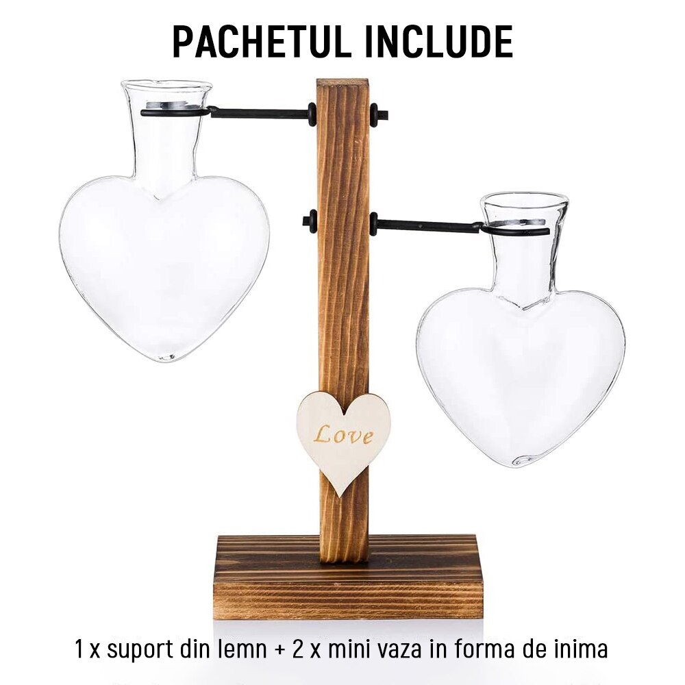 Vaza hidroponica decorativa, Inima, OYULAF, Maro/Transparent - eMAG.ro