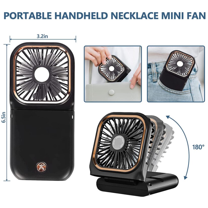 Ventilator portabil, 3 Trepte viteza, Baterie externa, 3000mAh, Negru - eMAG.ro