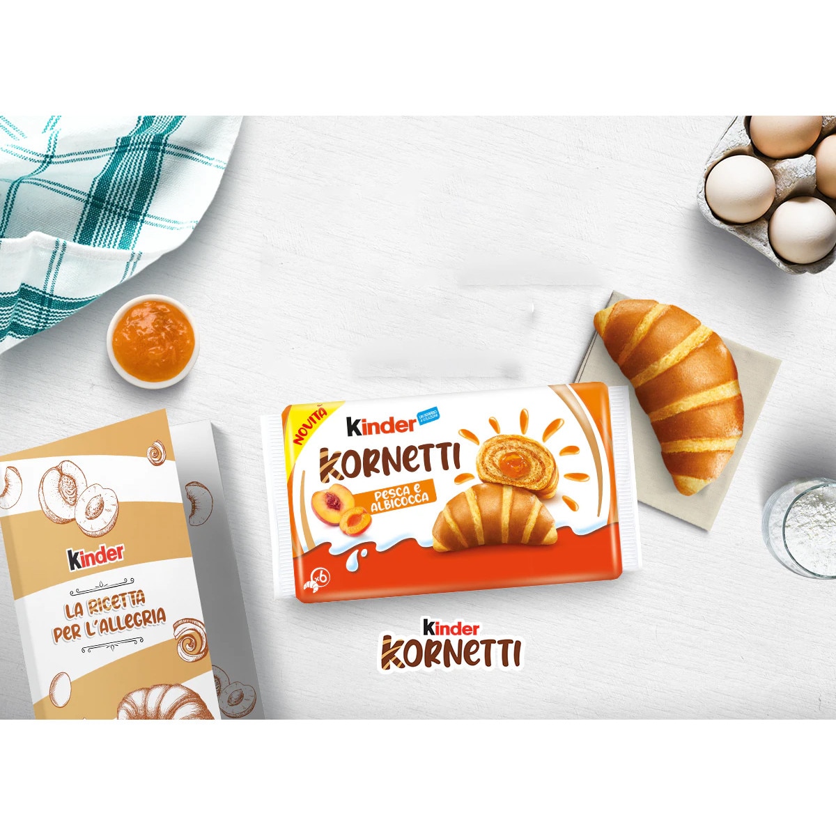 Croissant cu gem de piersici si caise, Kinder Kornetti, 6 x 42 g - eMAG.ro