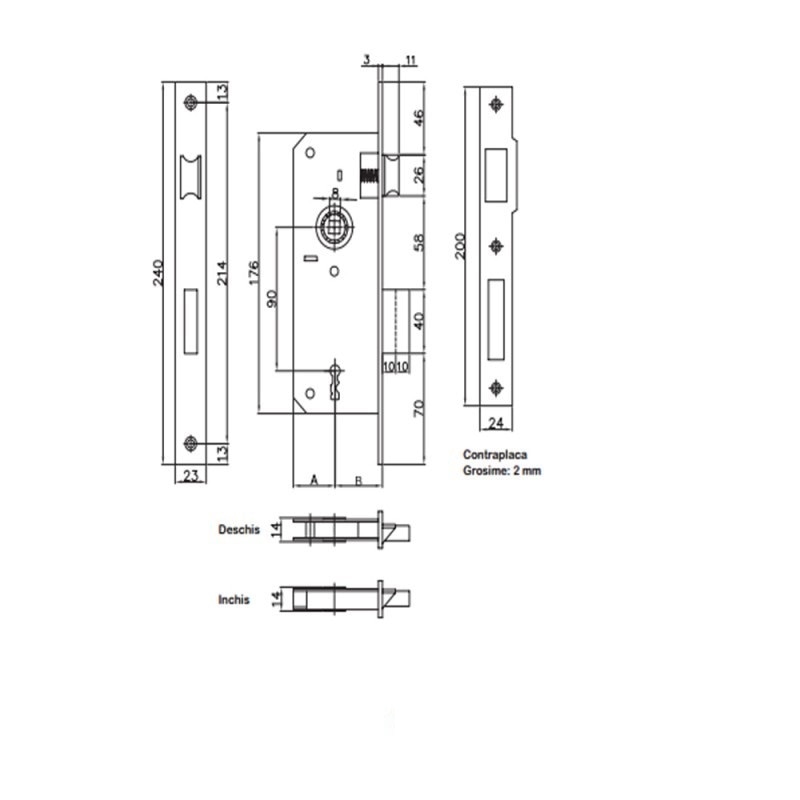 Вкопана жаба, Кале 151R-40, за интериорни врати, междуцентрово ...