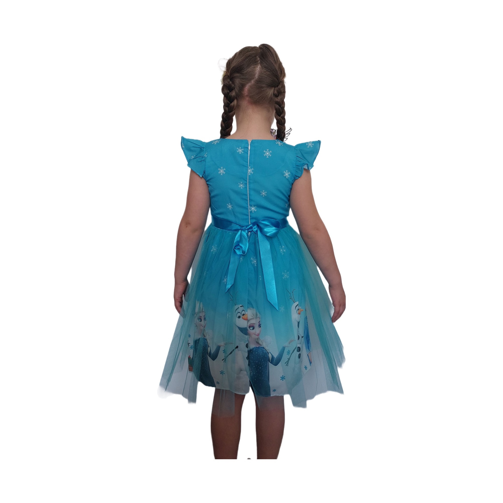 Rochie pentru Fetite, Frozen, Anna, Elsa si Olaf, Tul, Bumbac, Albastru ...