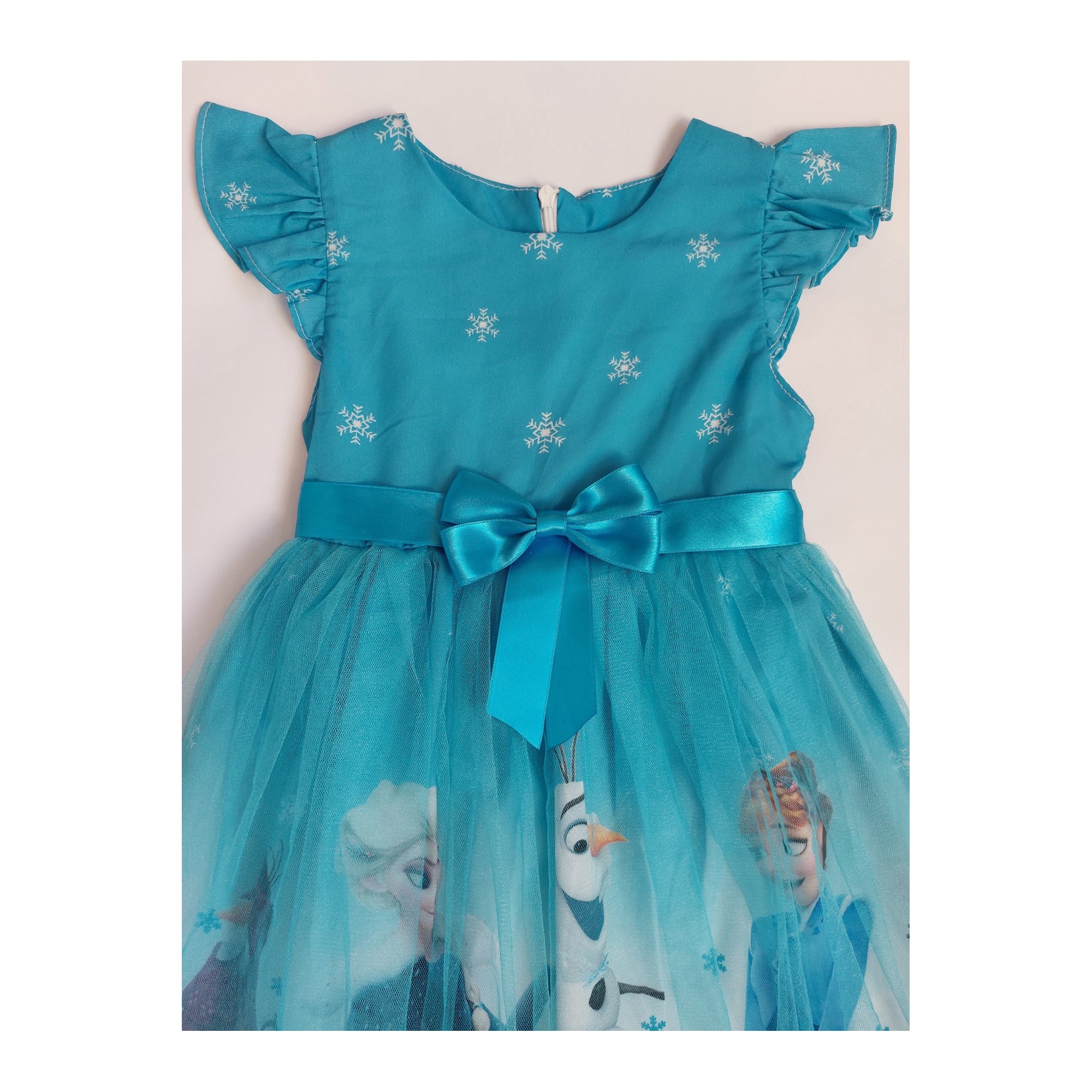 Rochie pentru Fetite, Frozen, Anna, Elsa si Olaf, Tul, Bumbac, Albastru ...