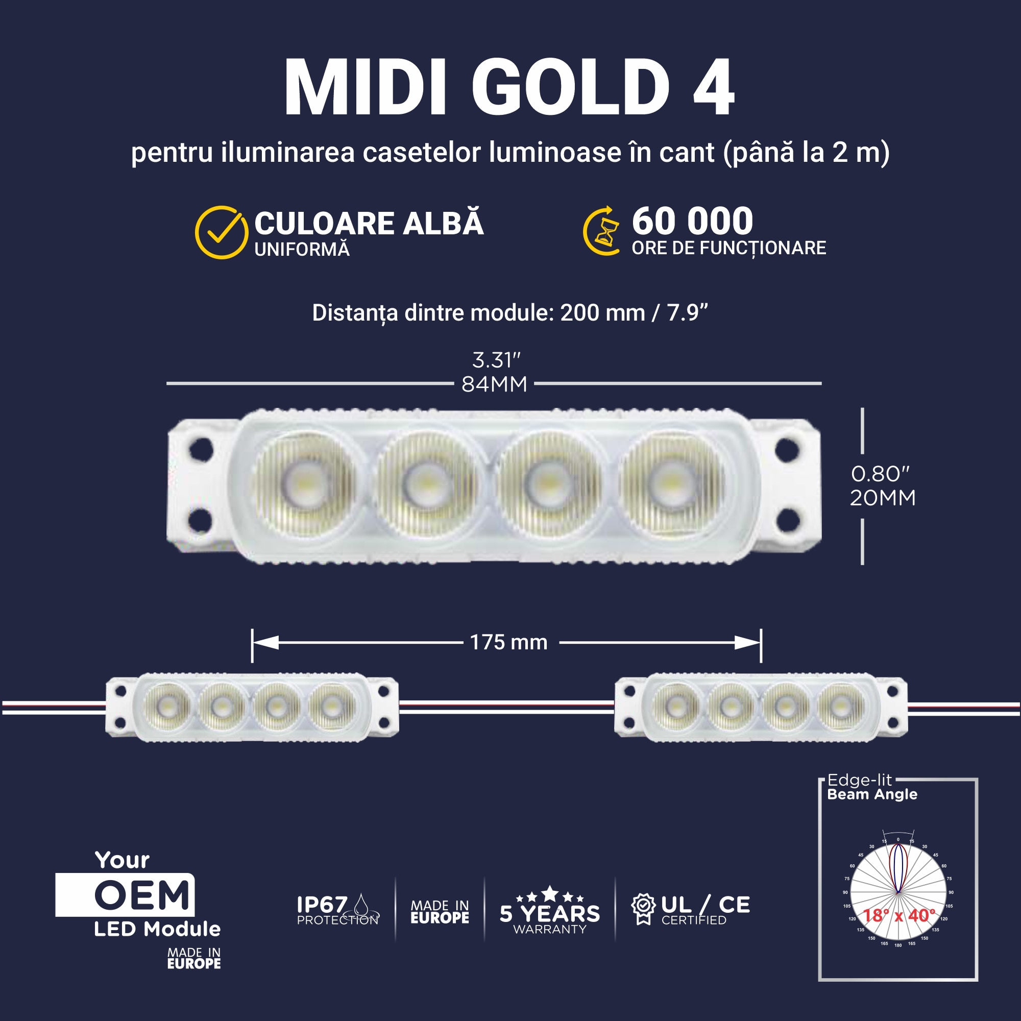 Modul led, Midi Gold, TMTleds, 1.68w, 6500k, IP67, lumina neutra - eMAG.ro