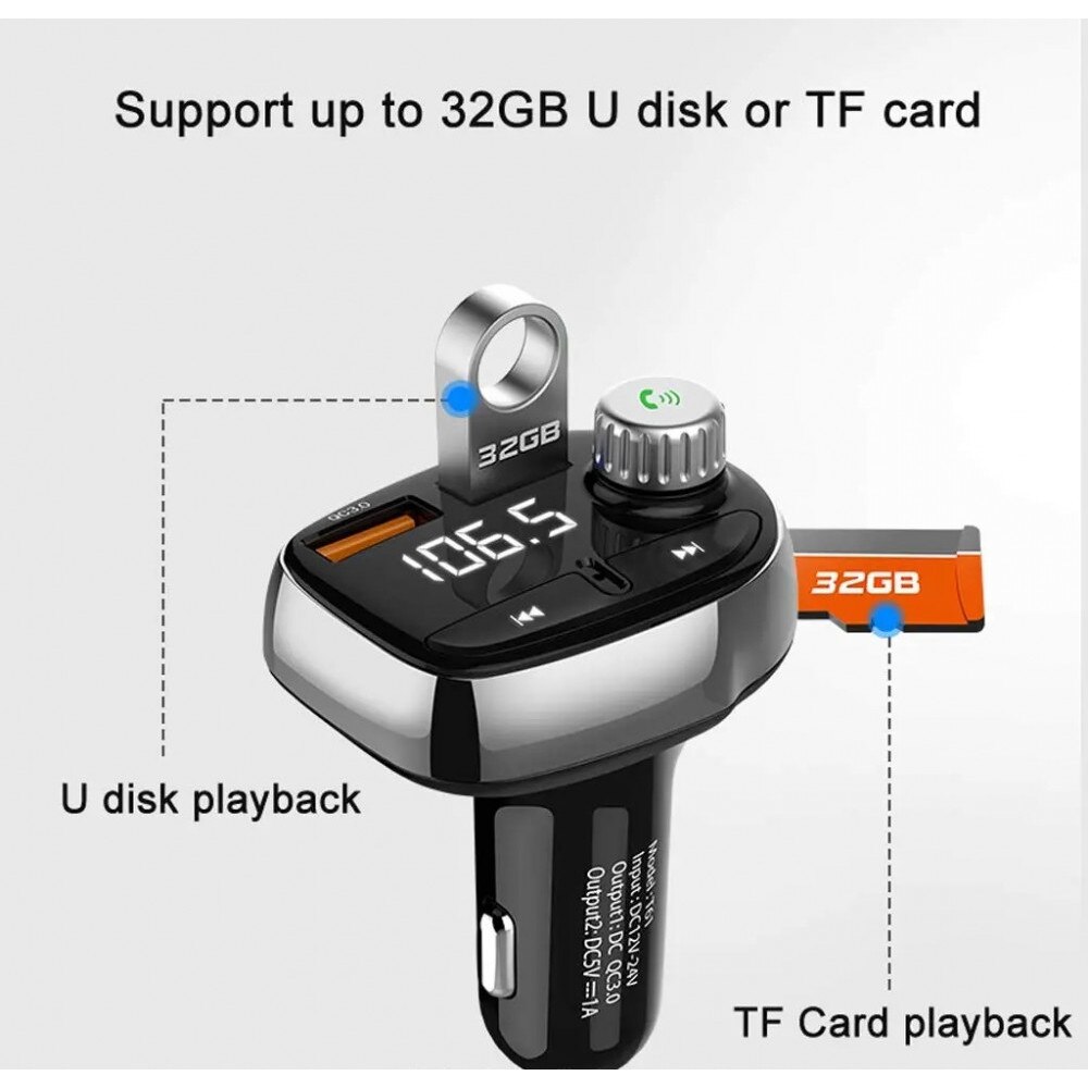 Modulator FM 12-24V Bluetooth 5.0 cu functie de incarcator auto Super Charge 3.0 - T61 - eMAG.ro