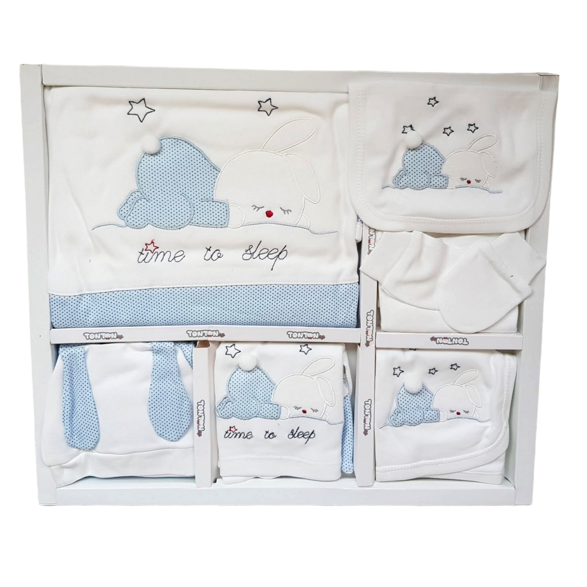 Set nou-nascut baieti din 10 piese, 100% bumbac, Time to sleep, 0-3 ...