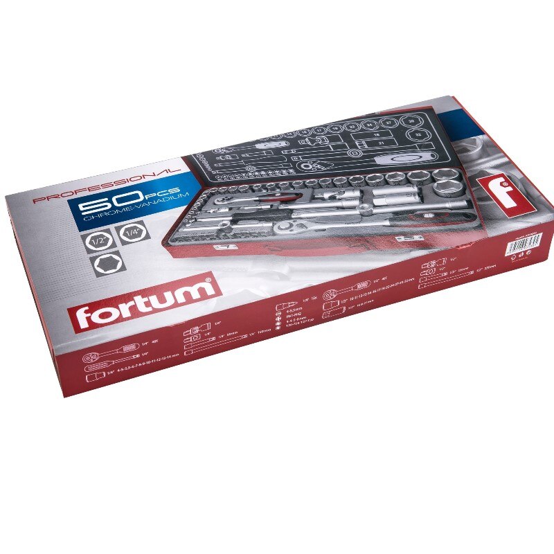 Trusa chei si clichet, Fortum, 50 de piese, 1/4", 1/2" - eMAG.ro