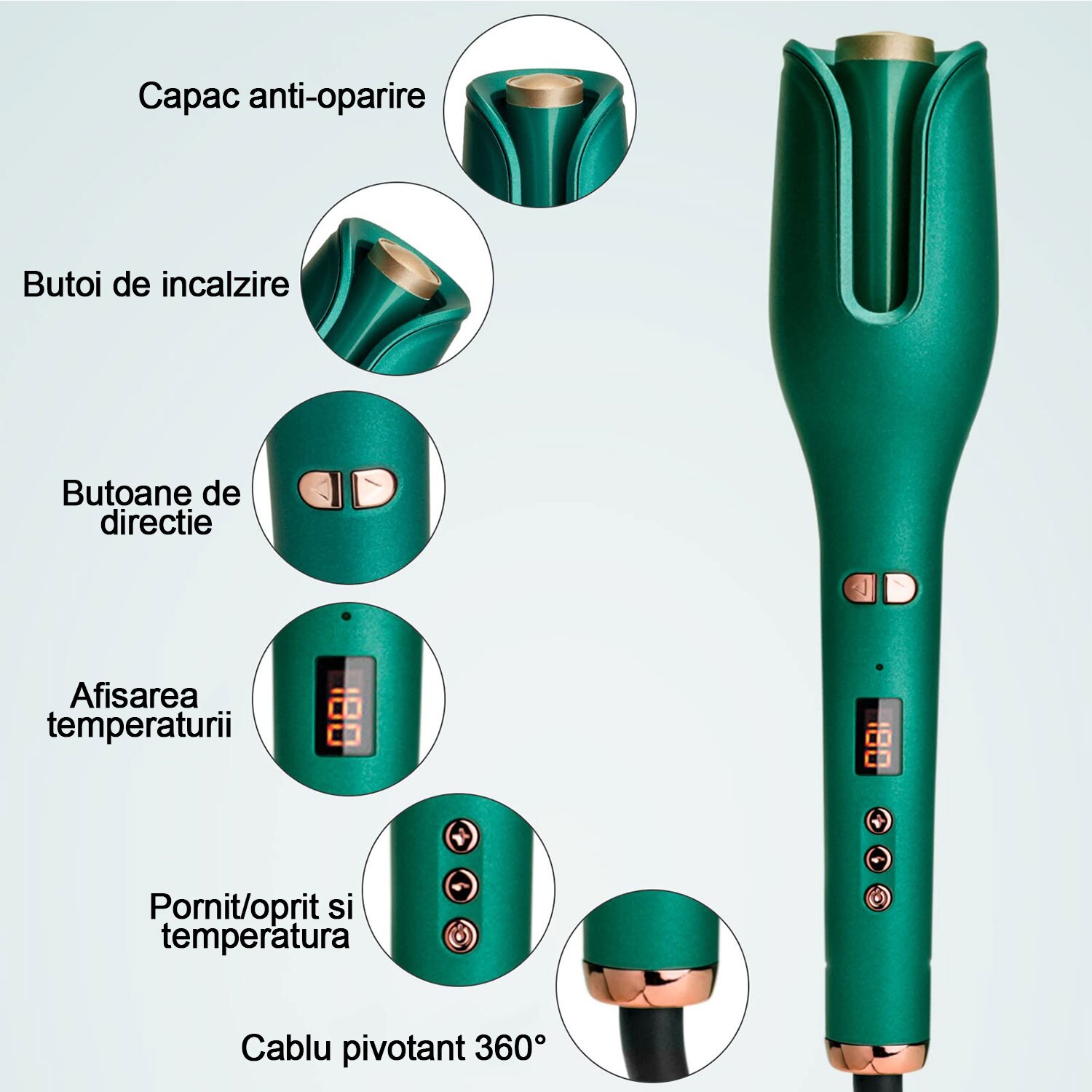 Ondulator par, Vaxiuja, Ceramica, Afisaj LCD, Verde - eMAG.ro