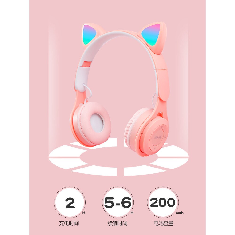 Casti wirless pentru copii, Pisica, PVC, Bluetooth, Roz - eMAG.ro