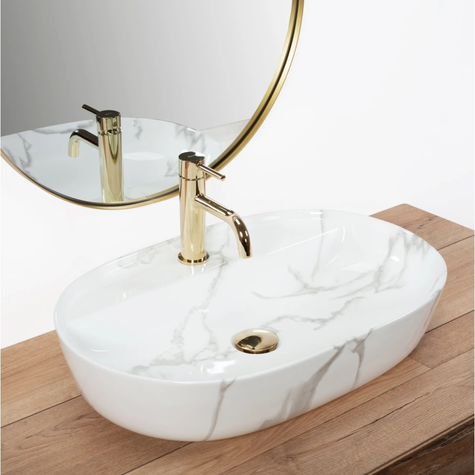 Lavoar cu montare pe blat, Rea, Ceramica, Alb/Gri - eMAG.ro