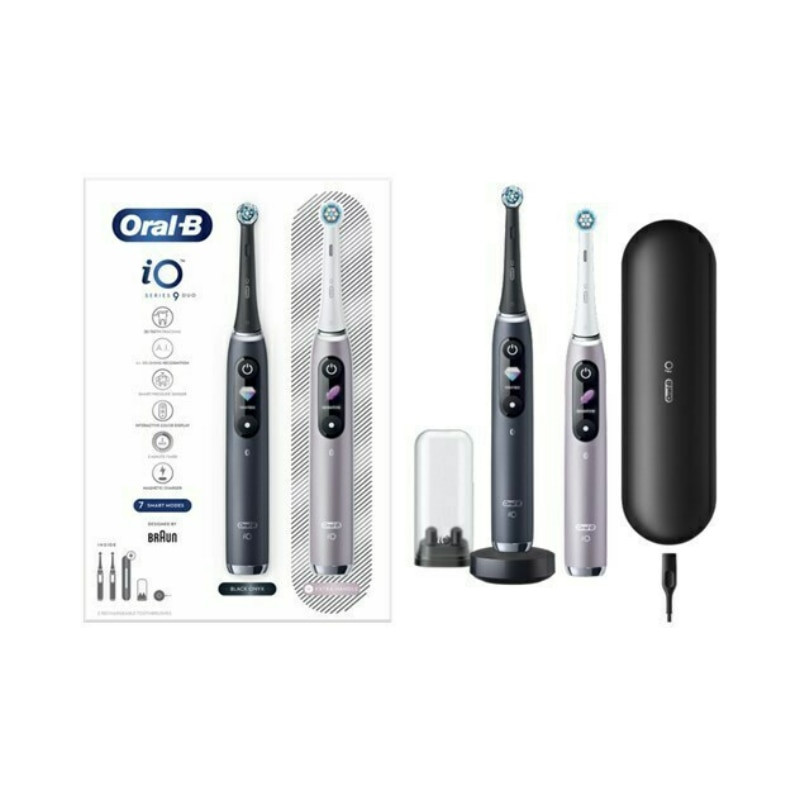 Set 2 periute electrice Oral-B IO Series 9 Duo Black + husa calatorie, Onyx/Rose Quartz - eMAG.ro