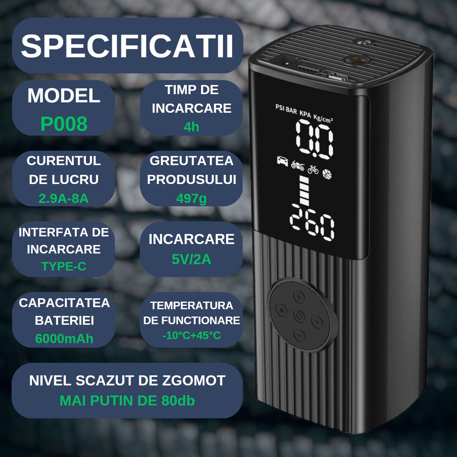 Compresor auto portabil cu acumulator 14.4v/6000mAh, Pentru umflat roti ...