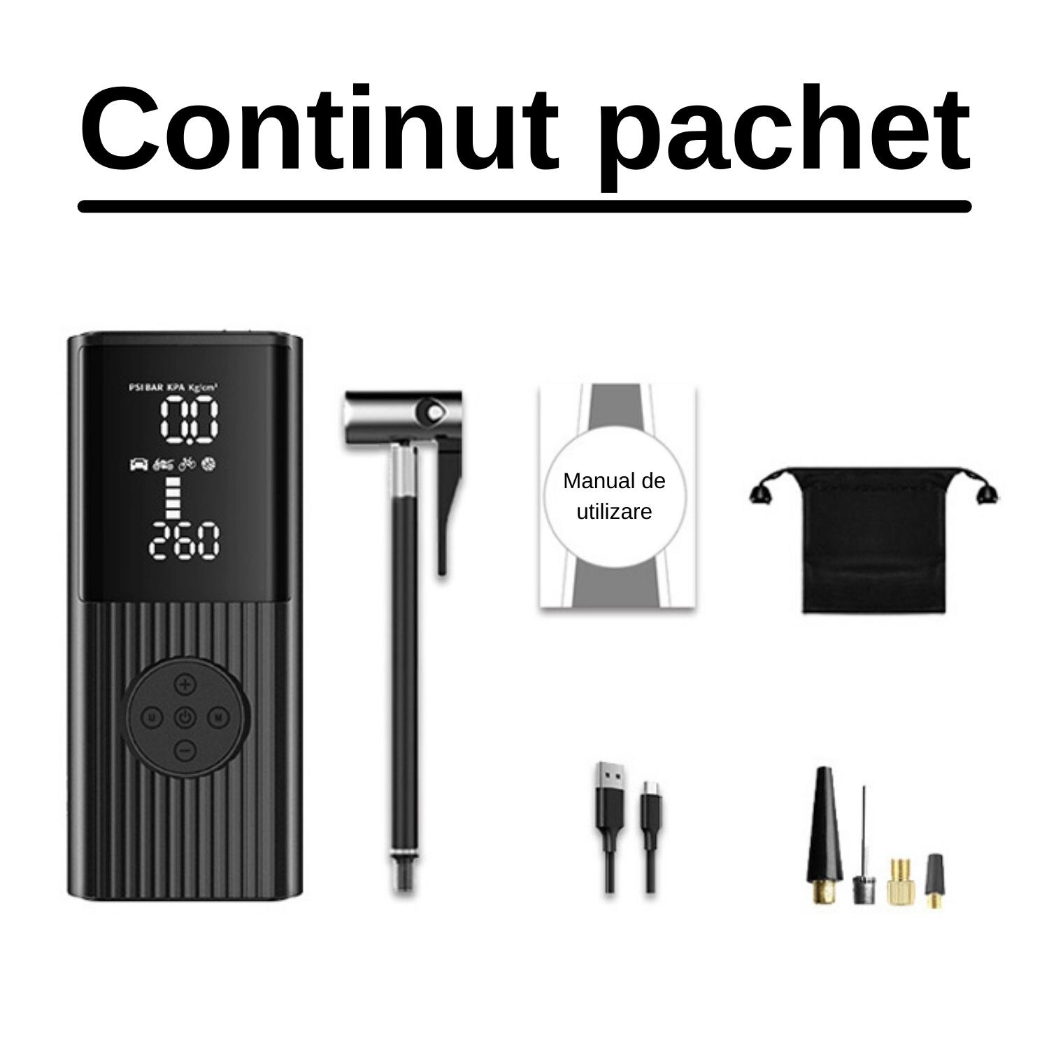 Compresor auto portabil cu acumulator 14.4v/6000mAh, Pentru umflat roti ...