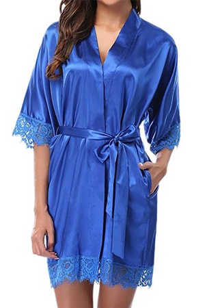 Set lenjerie erotica, halat din satin fin cu dantela si cordon, MDD ...