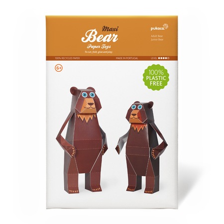 Занаятчийски комплект за изграждане на две мечета PUKACA от хартия чрез изрязване, сгъване ...