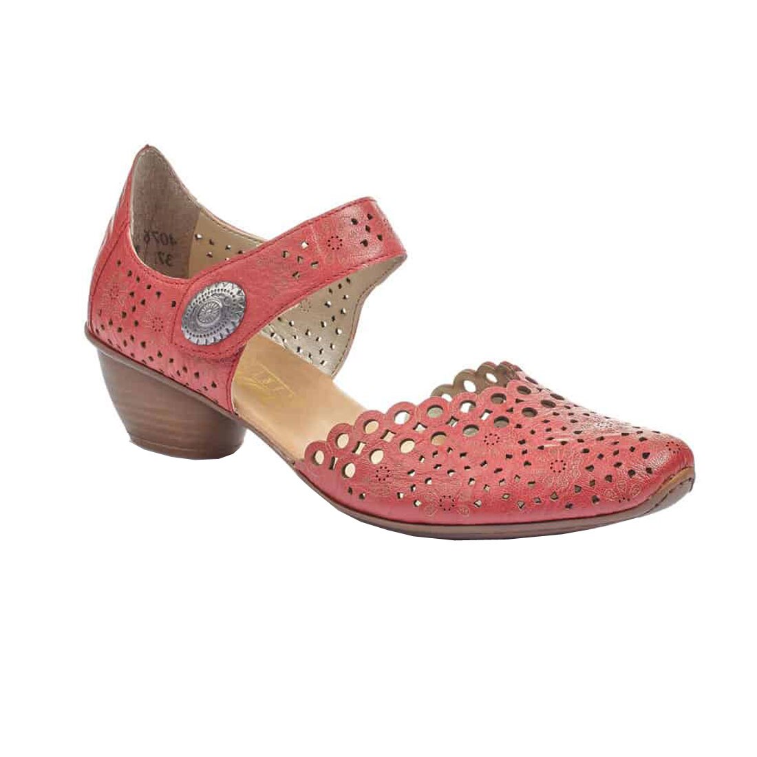 Pantofi perforati dama Rieker, Piele naturala, Rosu, 40 - eMAG.ro