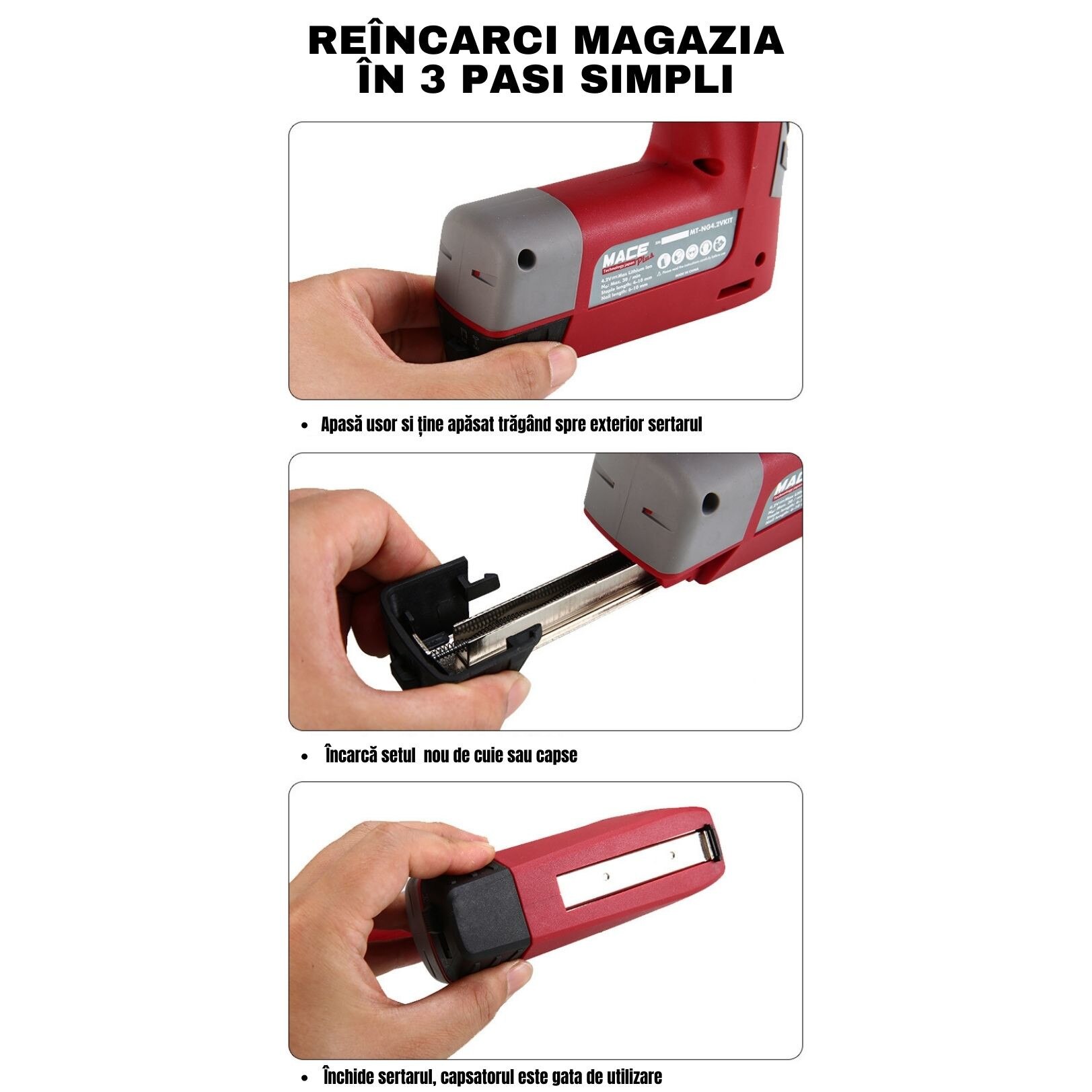 Capsator cu acumulator 4.2 V 1500mAh, incluse cuie 10mm 500buc. capse ...