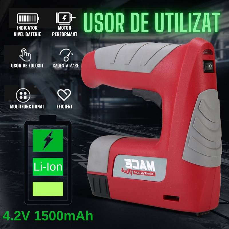 Capsator cu acumulator 4.2 V 1500mAh, incluse cuie 10mm 500buc. capse ...