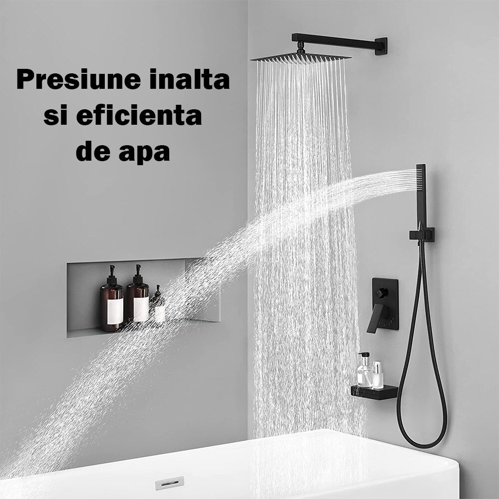 Set dus negru mat cu baterie incastrata in perete, cascada curgere apa ...