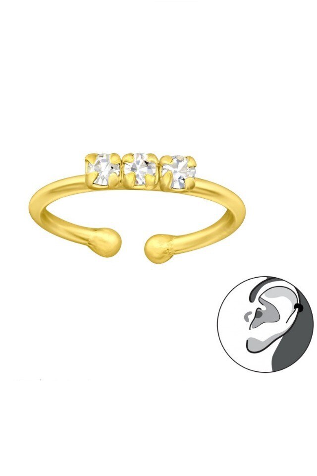 Cercel din argint 925 Zircon Ring tip ear cuff auriu placat cu aur de ...