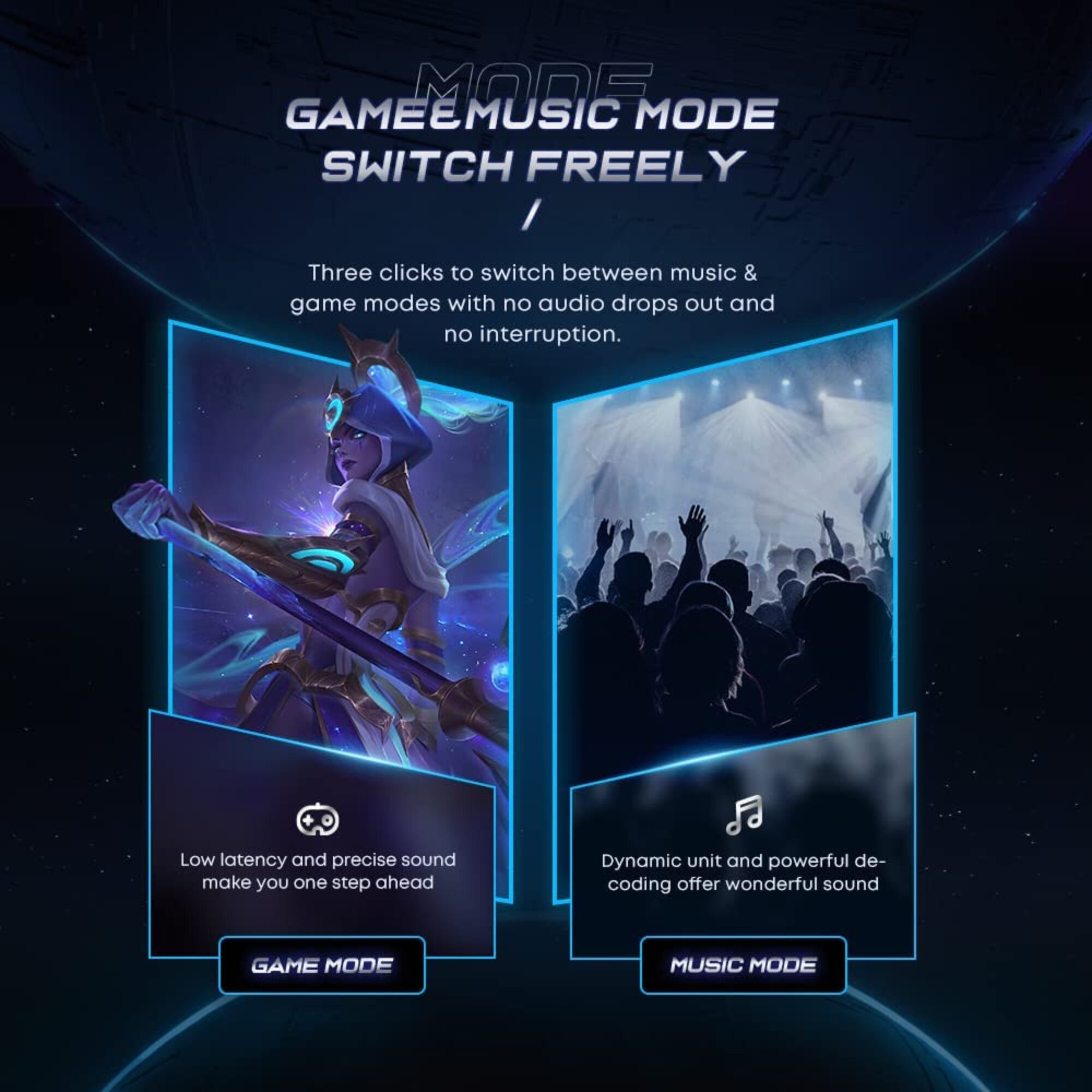 Casti Bluetooth 5.3 IQB, ENC Gaming, Wireless Audio HD, Control prin ...