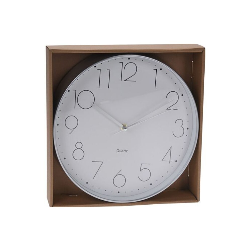 Ceas de perete, rotund, argintiu, baterii AA, pentru living, dormitor ...