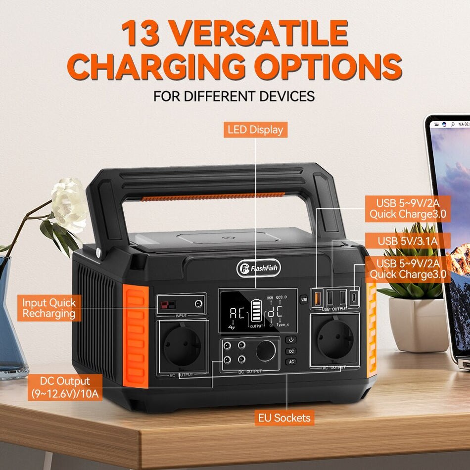 Acumulator portabil P60, FlashFish, Plastic, 560 W, 520 Wh / 140400 mAh ...