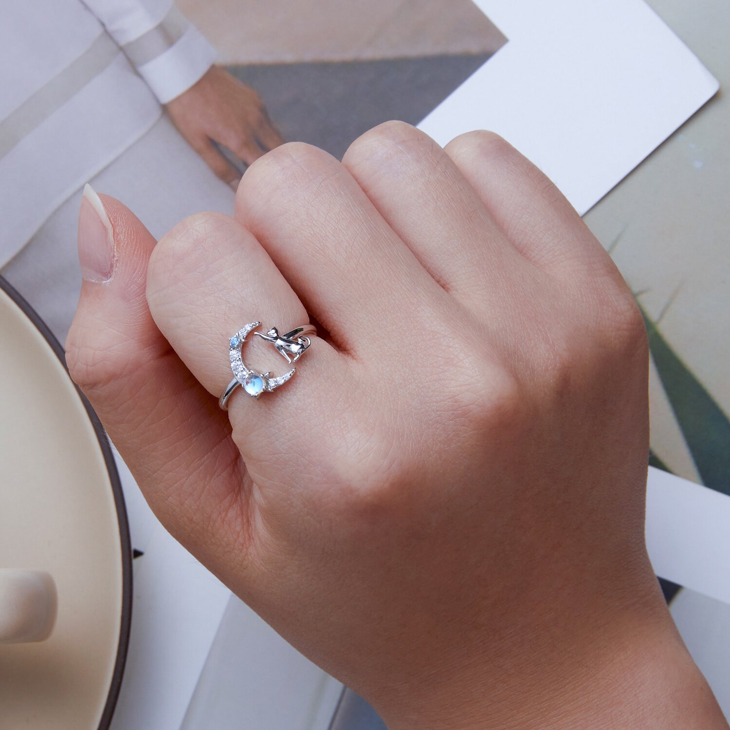 Inel reglabil din argint Playful Cat - eMAG.ro