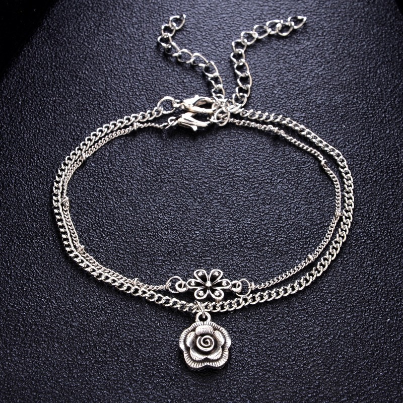 Set 2 bratari de picior, argintii, cu flori, Tessa C2, Pursehuit - eMAG.ro