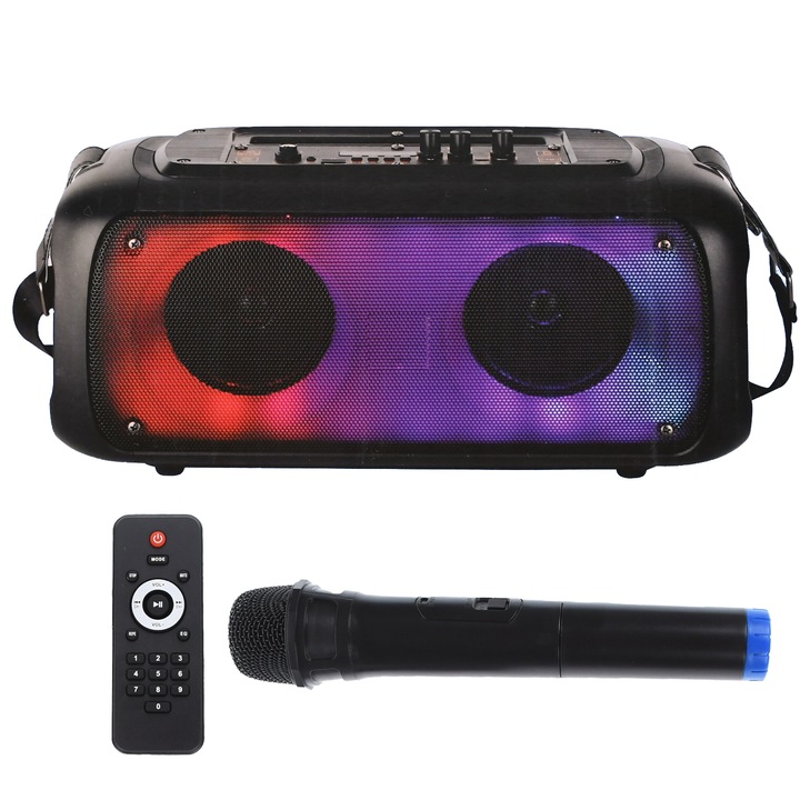 Boxa portabila reincarcabila, LED disco, cu microfon karaoke si ...