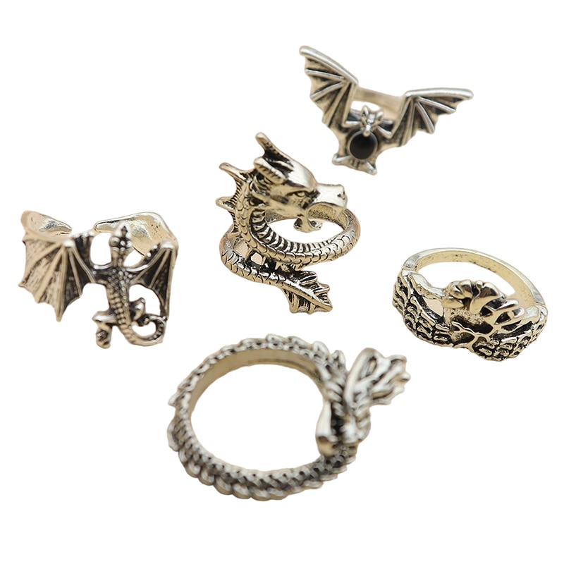 Set 5 inele argintii, cu dragoni, Thedor C1, Pursehuit - eMAG.ro