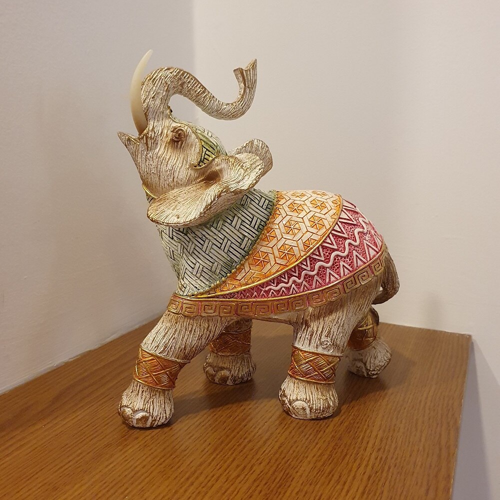 Statueta Elefant Feng Shui din polirasina, alb, bronz, verde ...