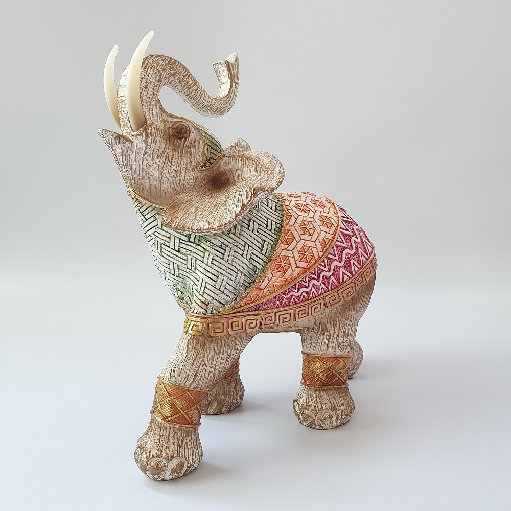 Statueta Elefant Feng Shui din polirasina, alb, bronz, verde ...