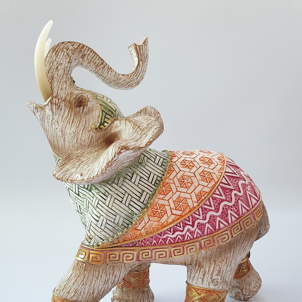 Statueta Elefant Feng Shui din polirasina, alb, bronz, verde ...